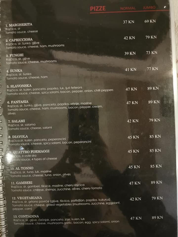 Menu at La Piazza BBQ, Pula