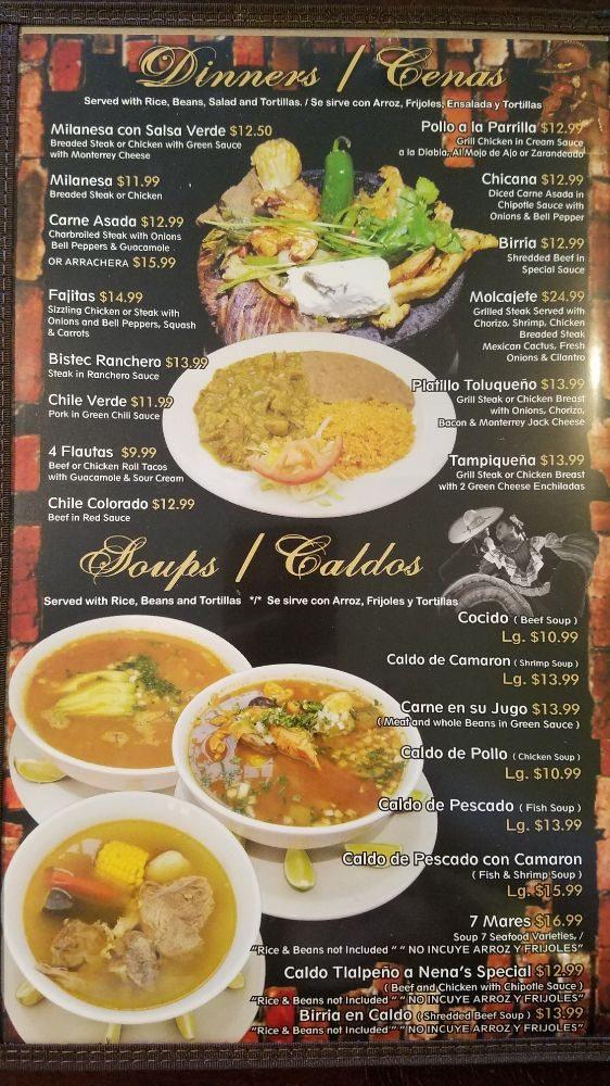 Menu at Nena's on B St restaurant, Stockton, S B St