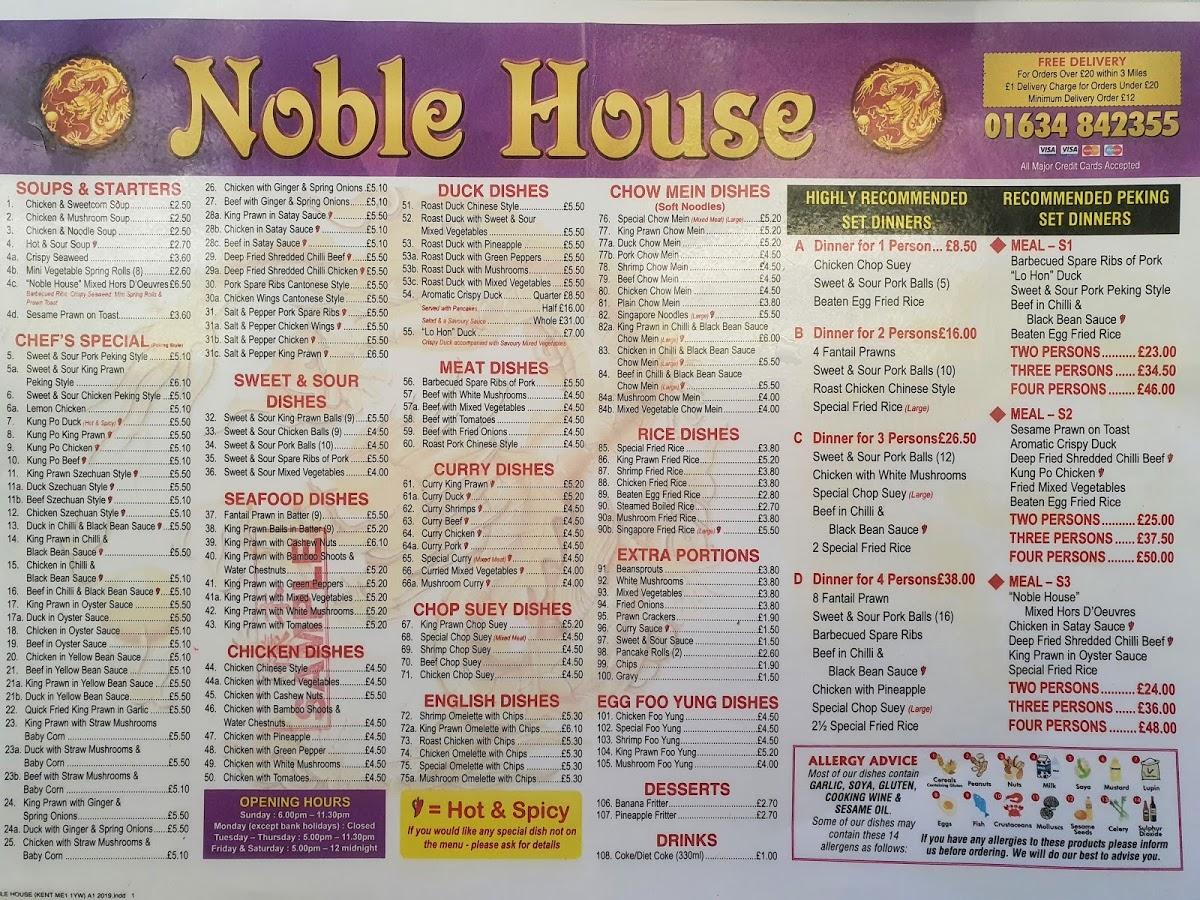 Menu at Noble House fast food, Rochester