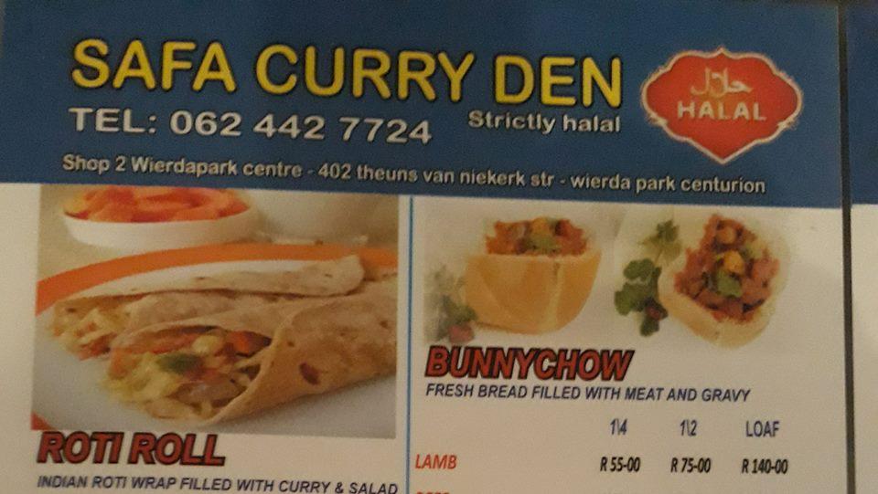 Menu at Safa Curry Den restaurant, Centurion