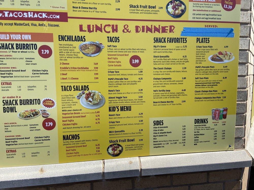 Menu at Taco Shack restaurant, Frisco