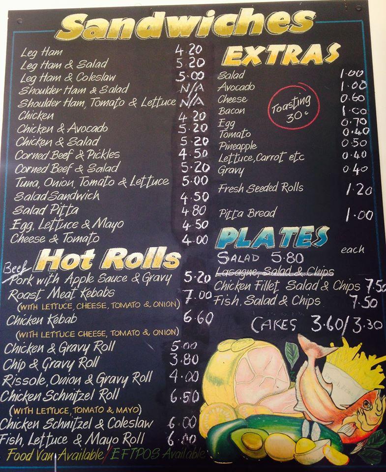 Menu at The Bush Tucker Box fast food, Stafford