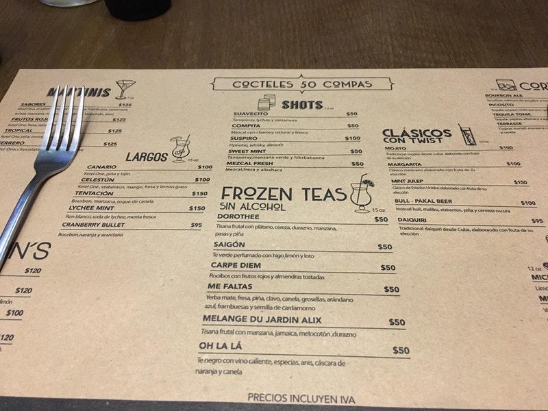 Menu at 50 Compas restaurant, Ciudad López Mateos