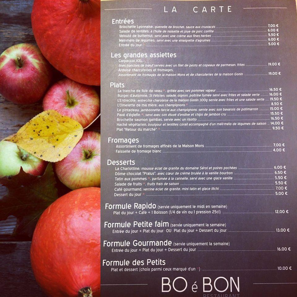 Menu at Bo É Bon restaurant, Le Coteau