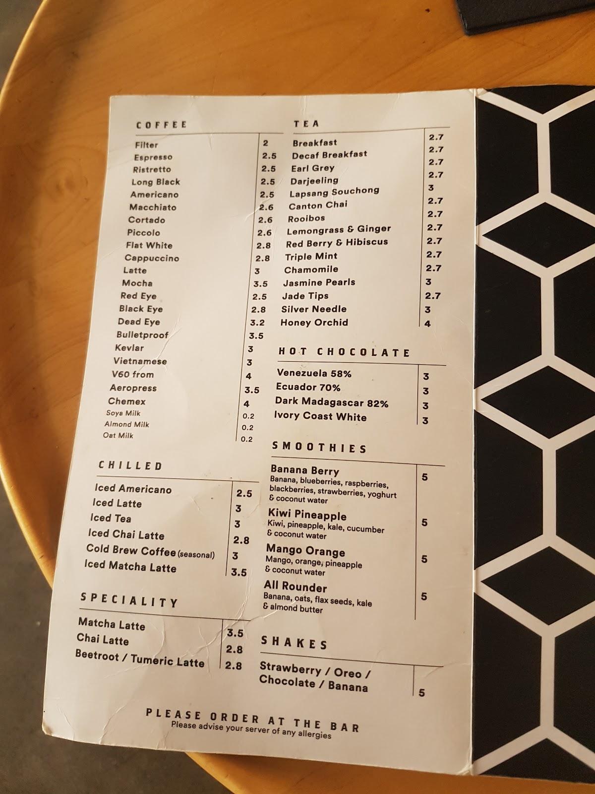 Menu at Foundation Coffee House, Manchester, Sevendale House