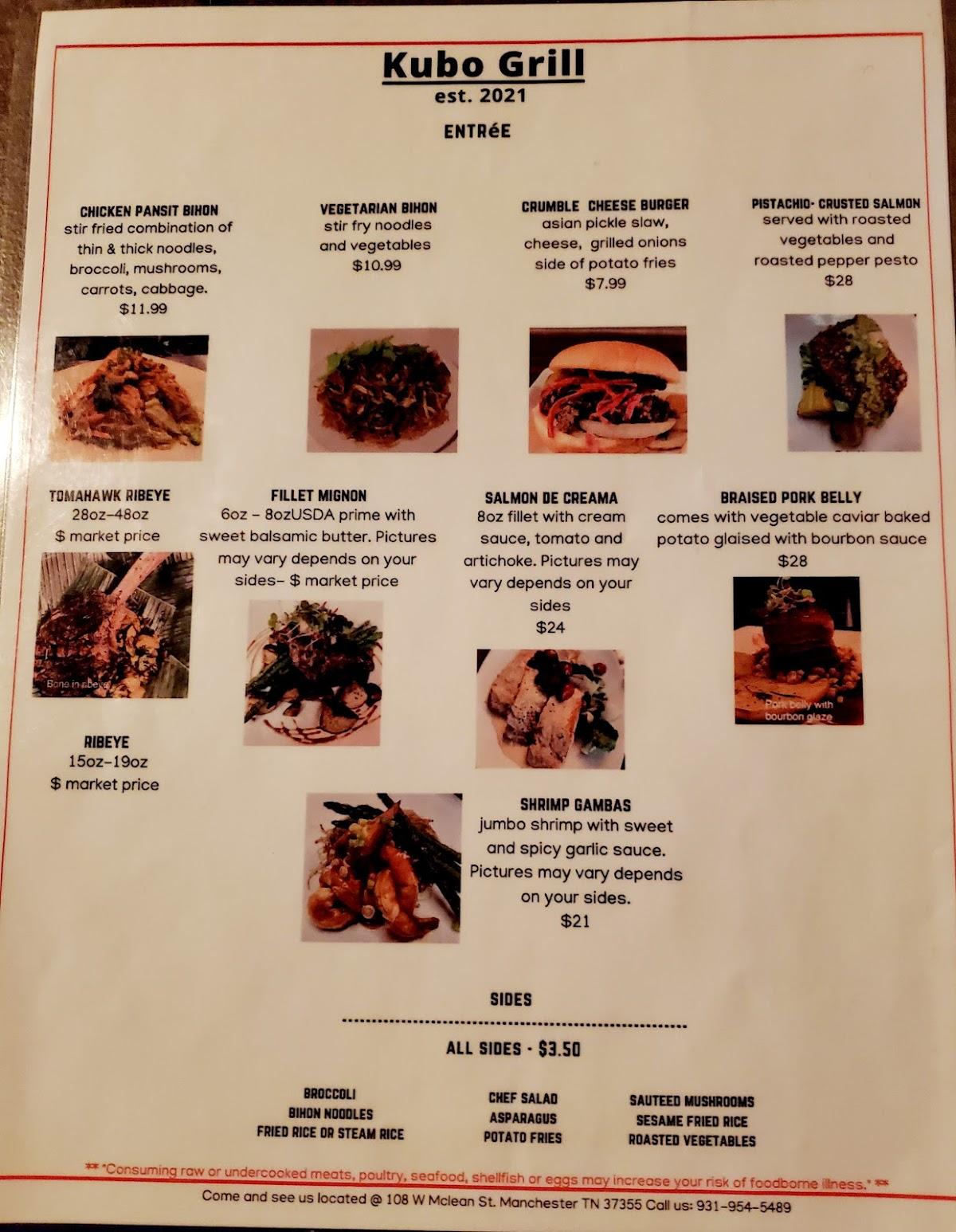Menu at Kubo Grill steakhouse, Manchester