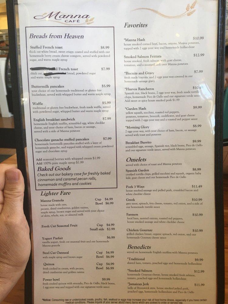 Menu at Manna Cafe, Grand Rapids