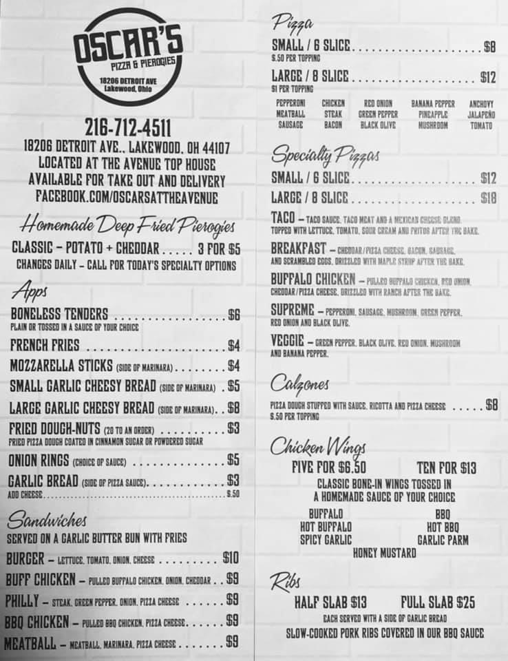 Menu at Oscar's Pizza pizzeria, Lakewood