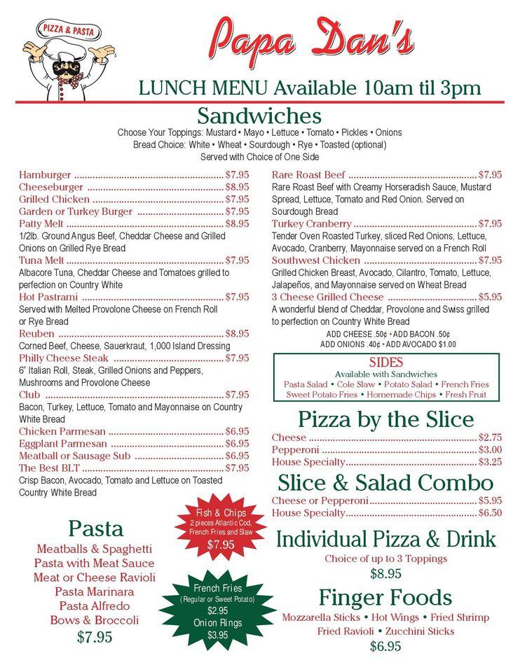Menu at Papa Dan's Pizza & Pasta pizzeria, Palm Desert, Country Club Dr