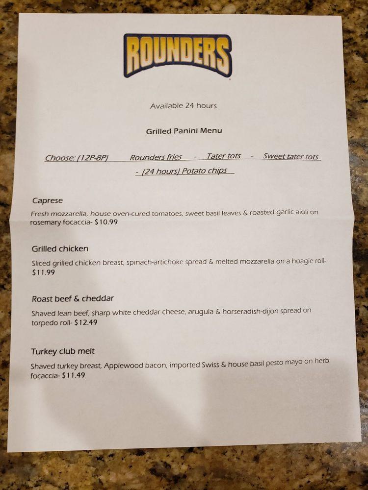 Menu at Rounders Bicentennial restaurant, Henderson, Bicentennial Pkwy