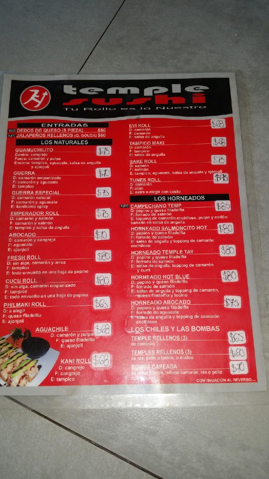 Carta del restaurante Temple Sushi, Culiacán Rosales