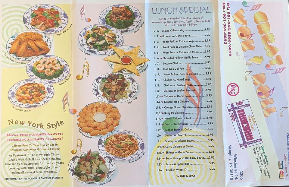 Menu at Wok & Roll restaurant, Memphis