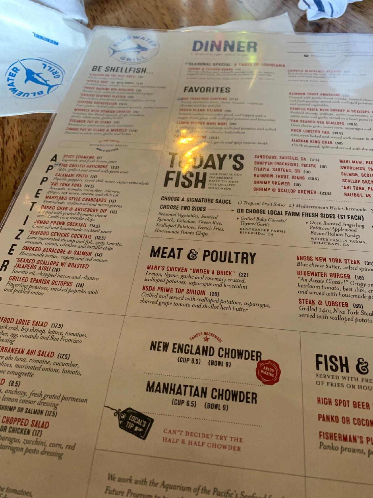 Menu at Bluewater Grill pub & bar, Temecula