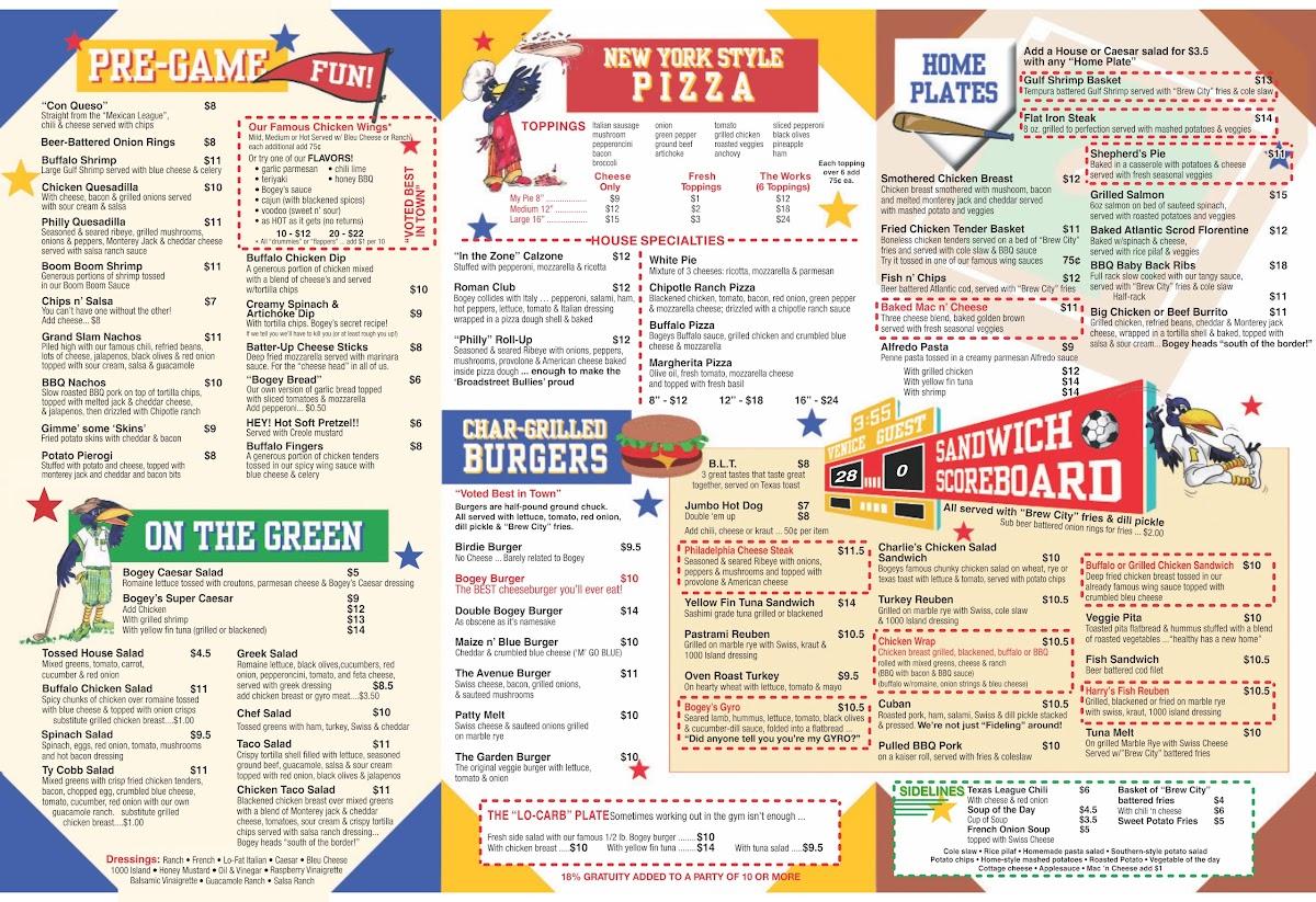 Menu at Bogey's Sports Pub, Venice