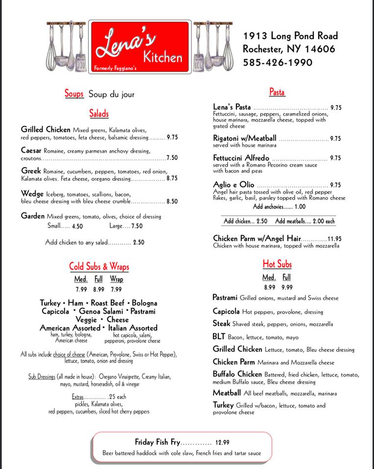 Menu at Lena’s Kitchen restaurant, Rochester