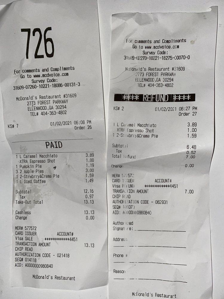Menu at McDonald's fast food, Ellenwood