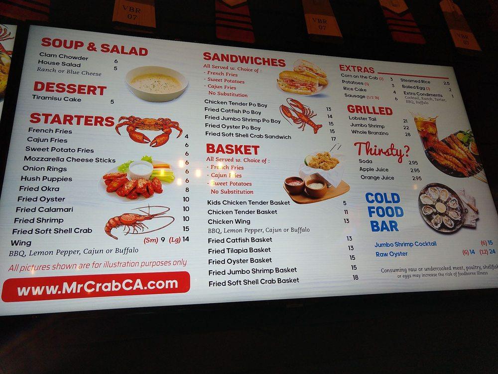 Menu at Mr. Crab restaurant, Sacramento