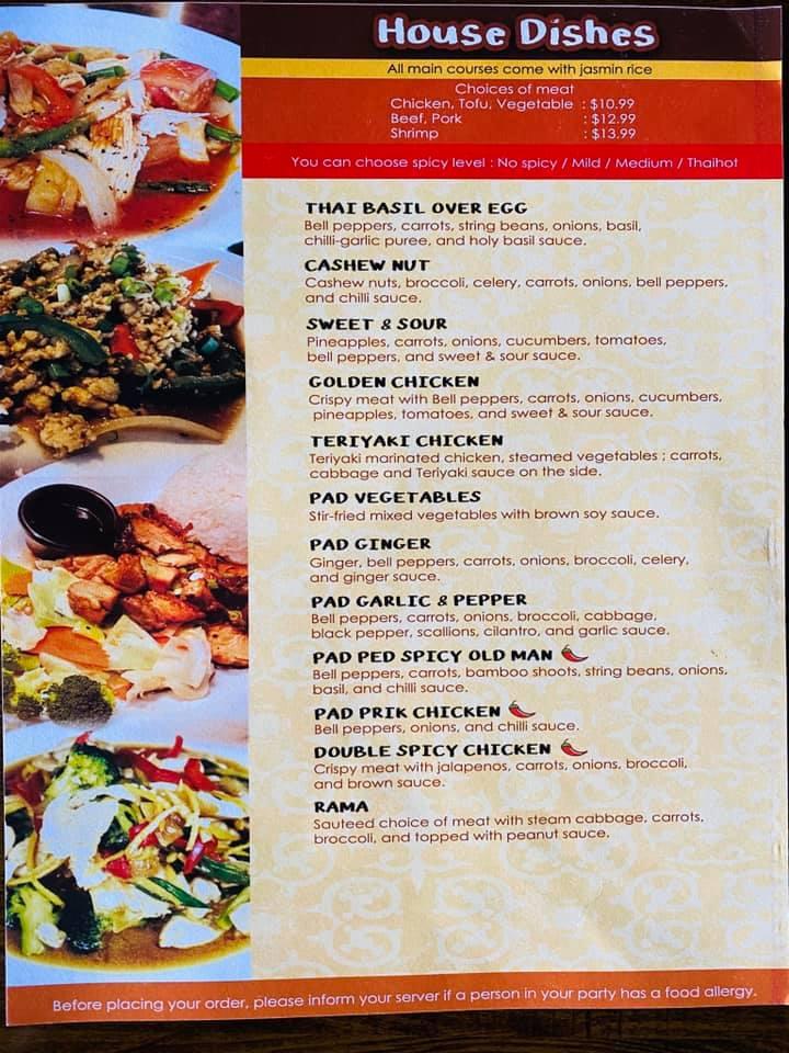 Menu at Andaman Thai restaurant, Starkville