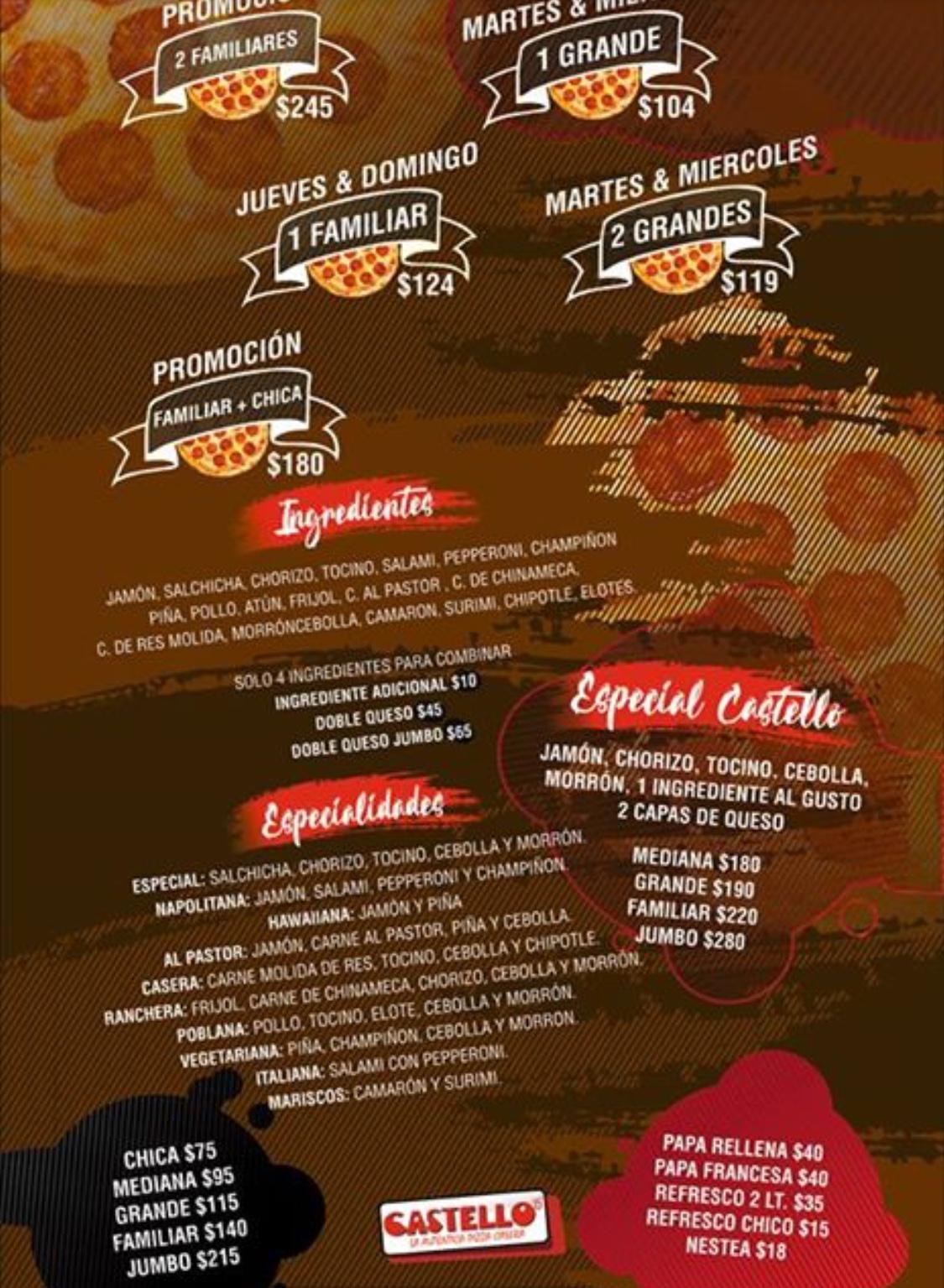 Carta del restaurante CASTELLO PIZZAS, Minatitlán