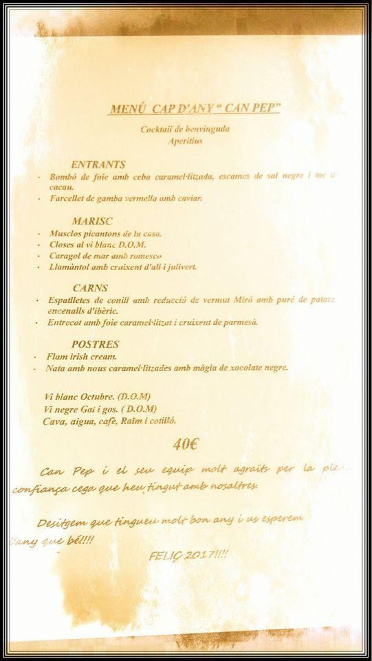 Carta del restaurante Can Pep, Cornudella del Montsant