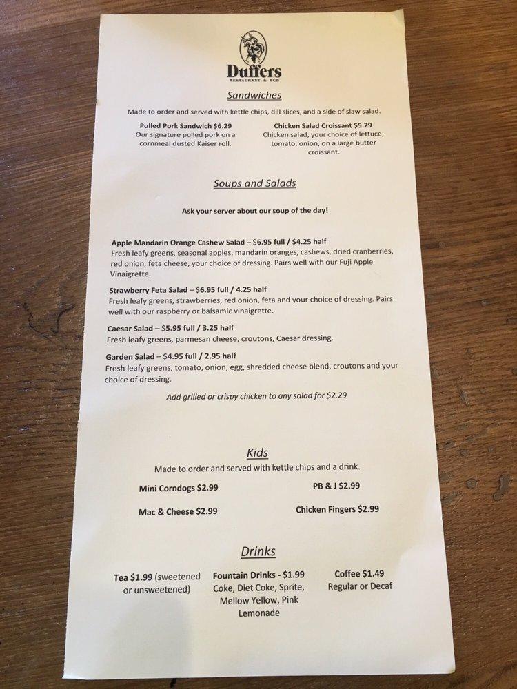 Menu at Duffer's Restaurant And Pub, Fredericktown