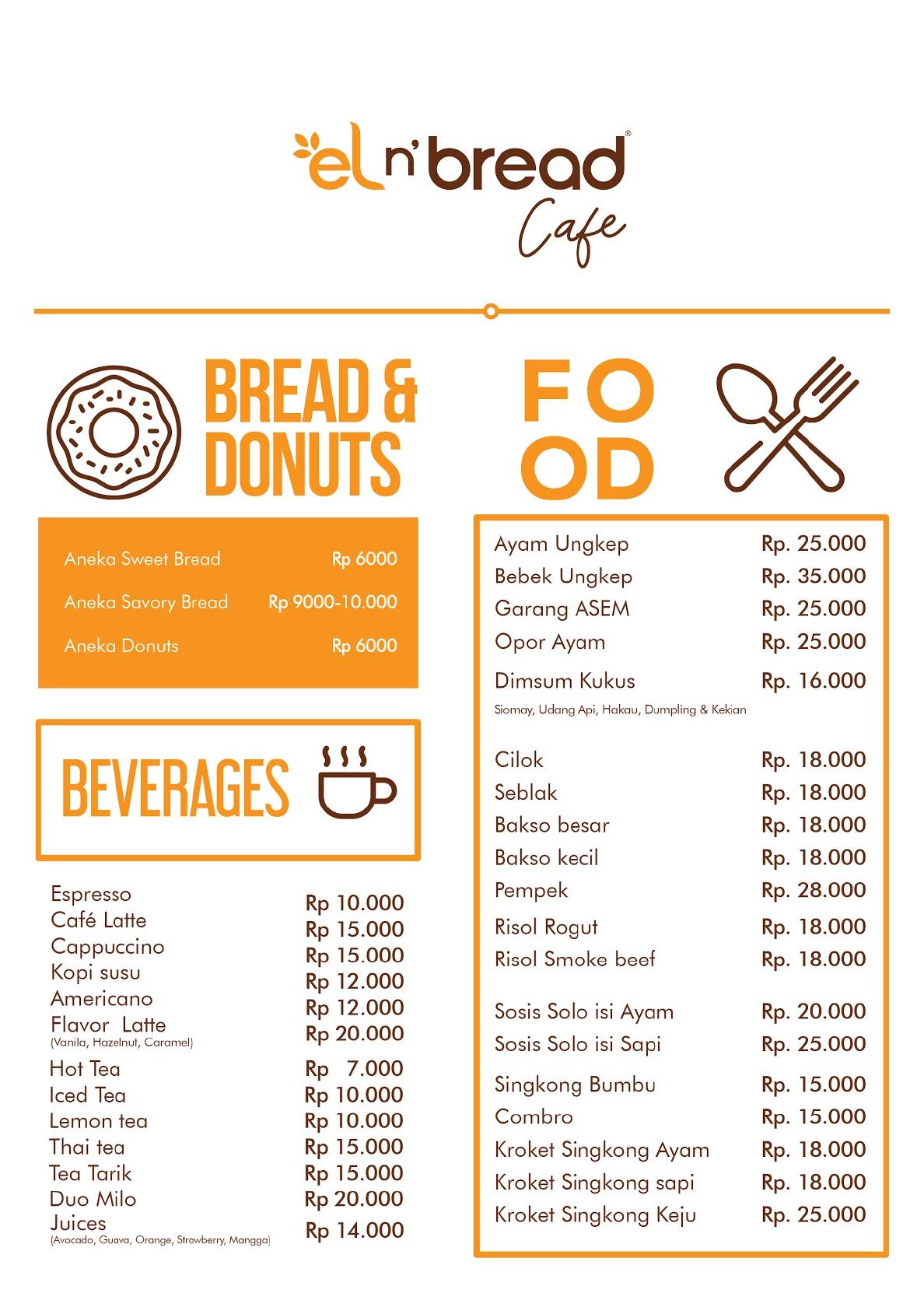 Menu at El n' Bread RS Muhammadiyah Bandung, Bandung