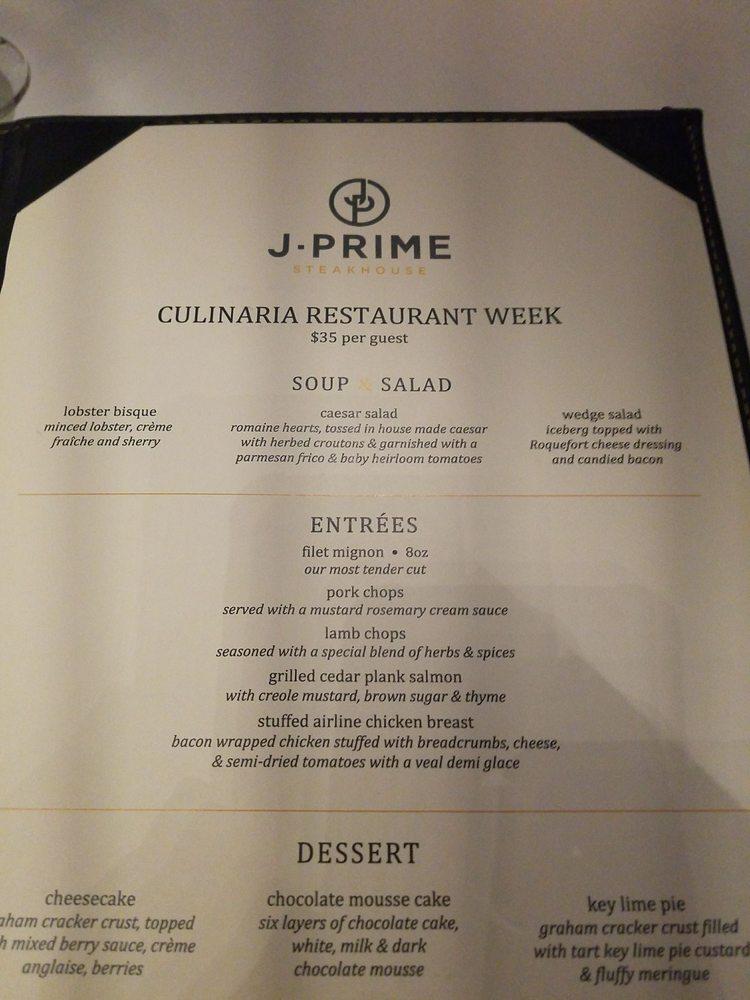 Menu at J-Prime Steakhouse, San Antonio