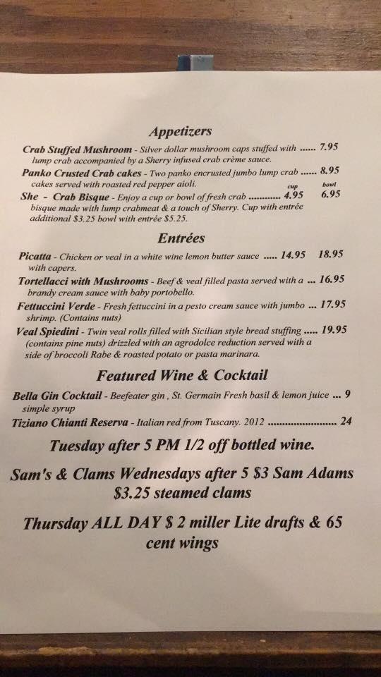 Menu at La Bella Via pub & bar, Phillipsburg
