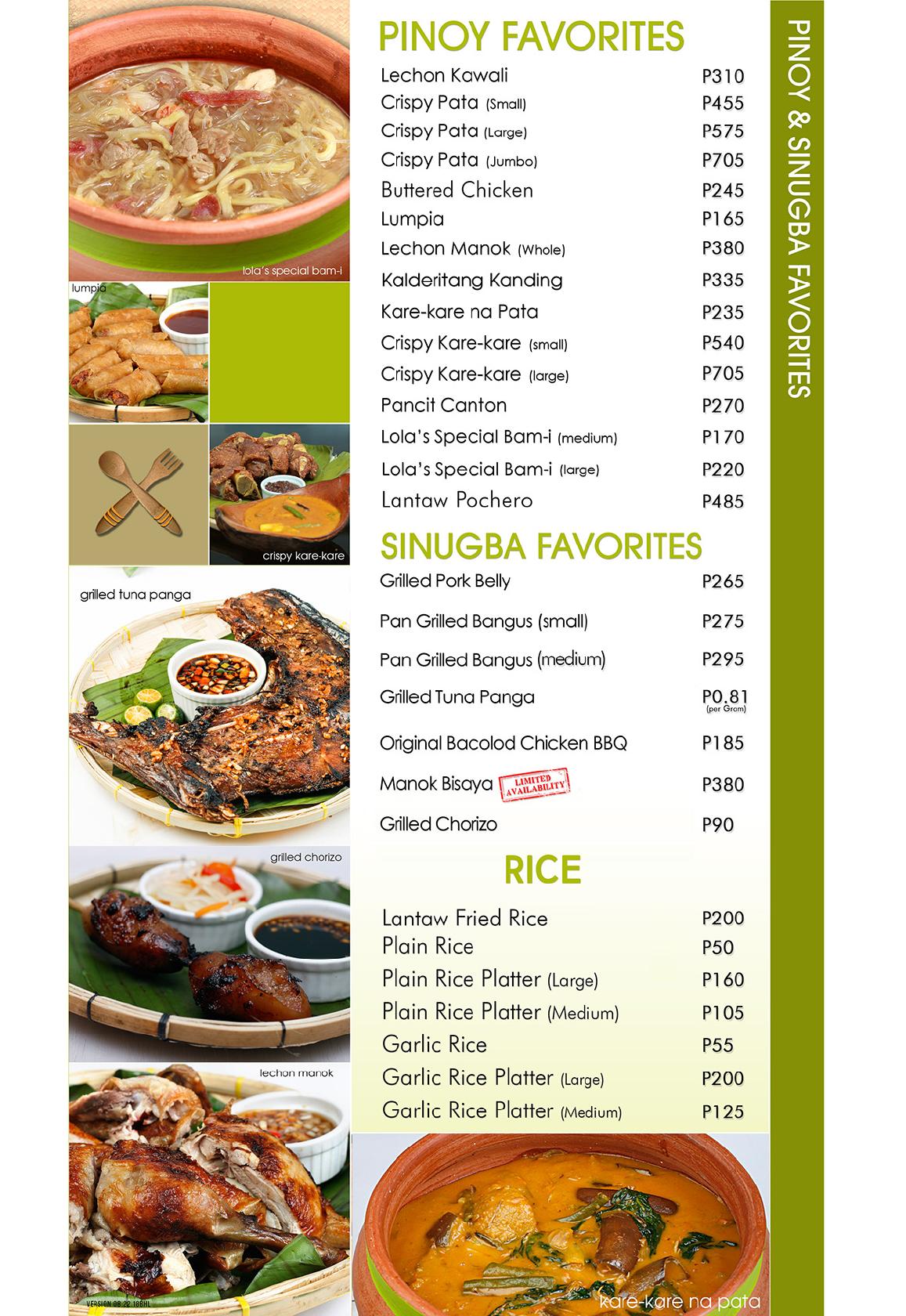 Menu at Lantaw Native Restaurant Bohol, Tagbilaran City
