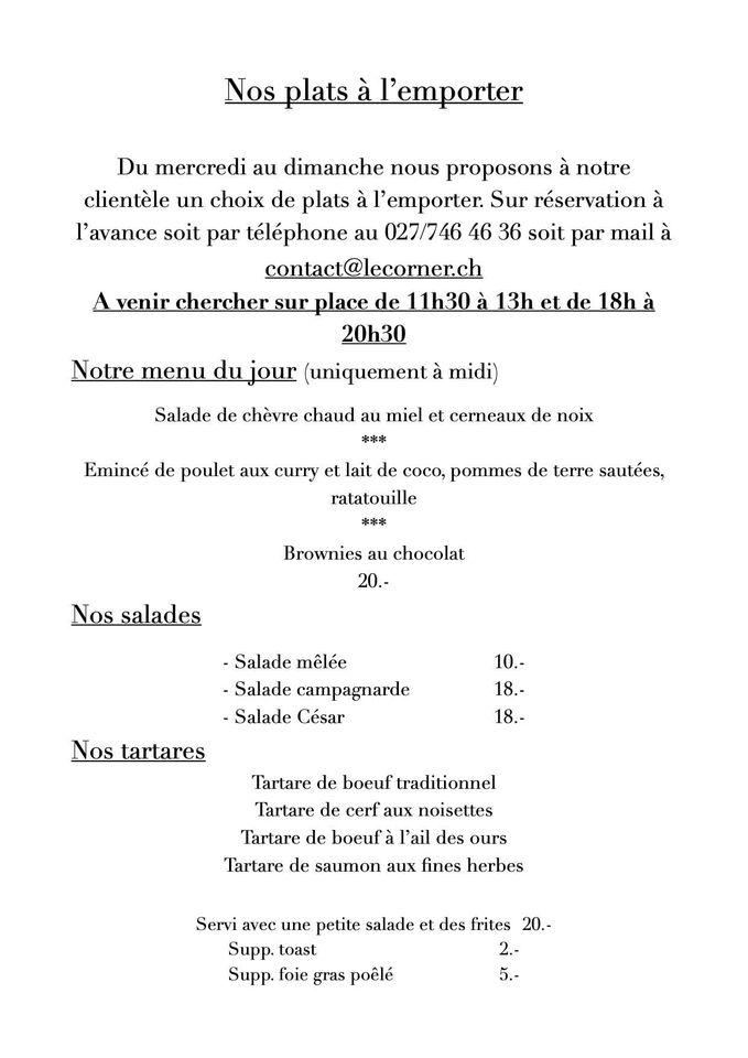 Menu da Restaurant le Corner, Fully