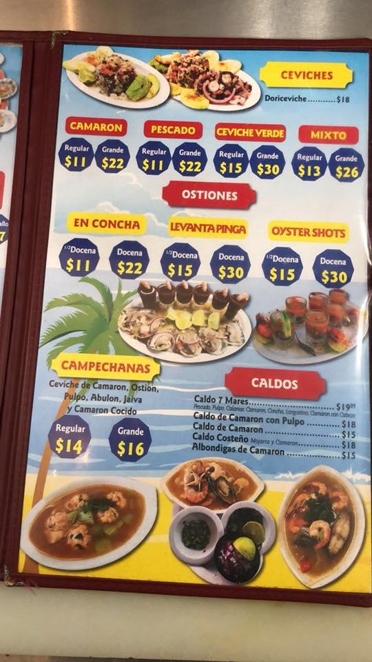 Menu at Mariscos El Moreno restaurant, Lynwood, Atlantic Ave