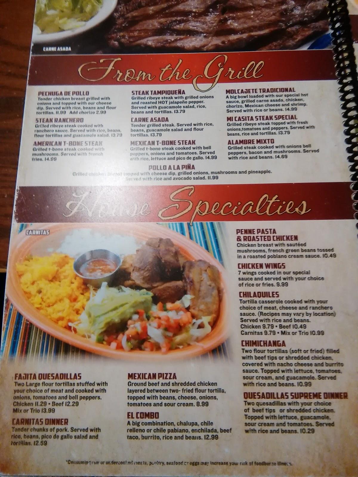 Menu at Mi Casita Hope Mills restaurant, Fayetteville, Camden Rd