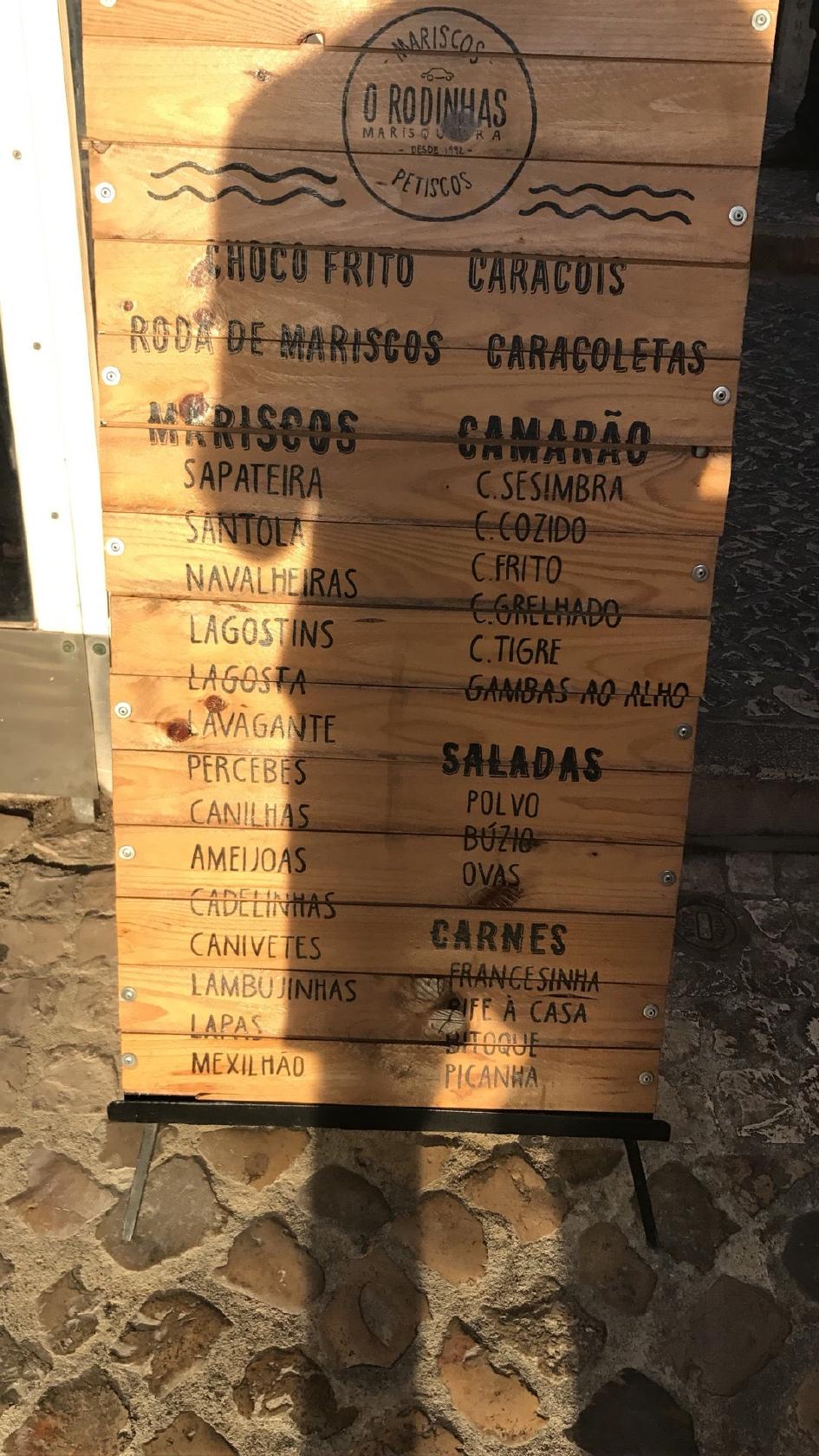 Menu em O Rodinhas restaurante, Sesimbra