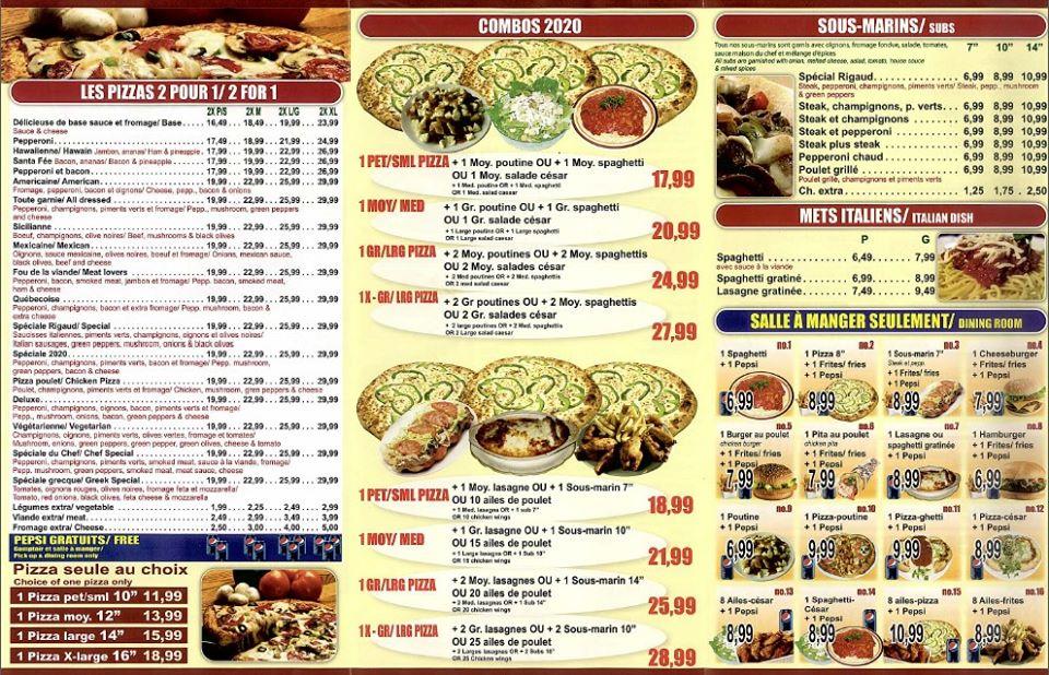Menu at Pizzeria 2020, Rigaud