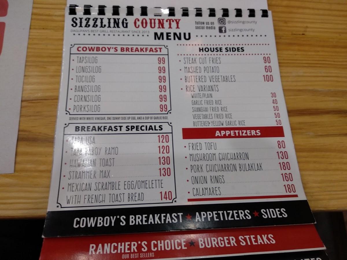 Menu at Sizzling County pub & bar, Dagupan, Unit 9