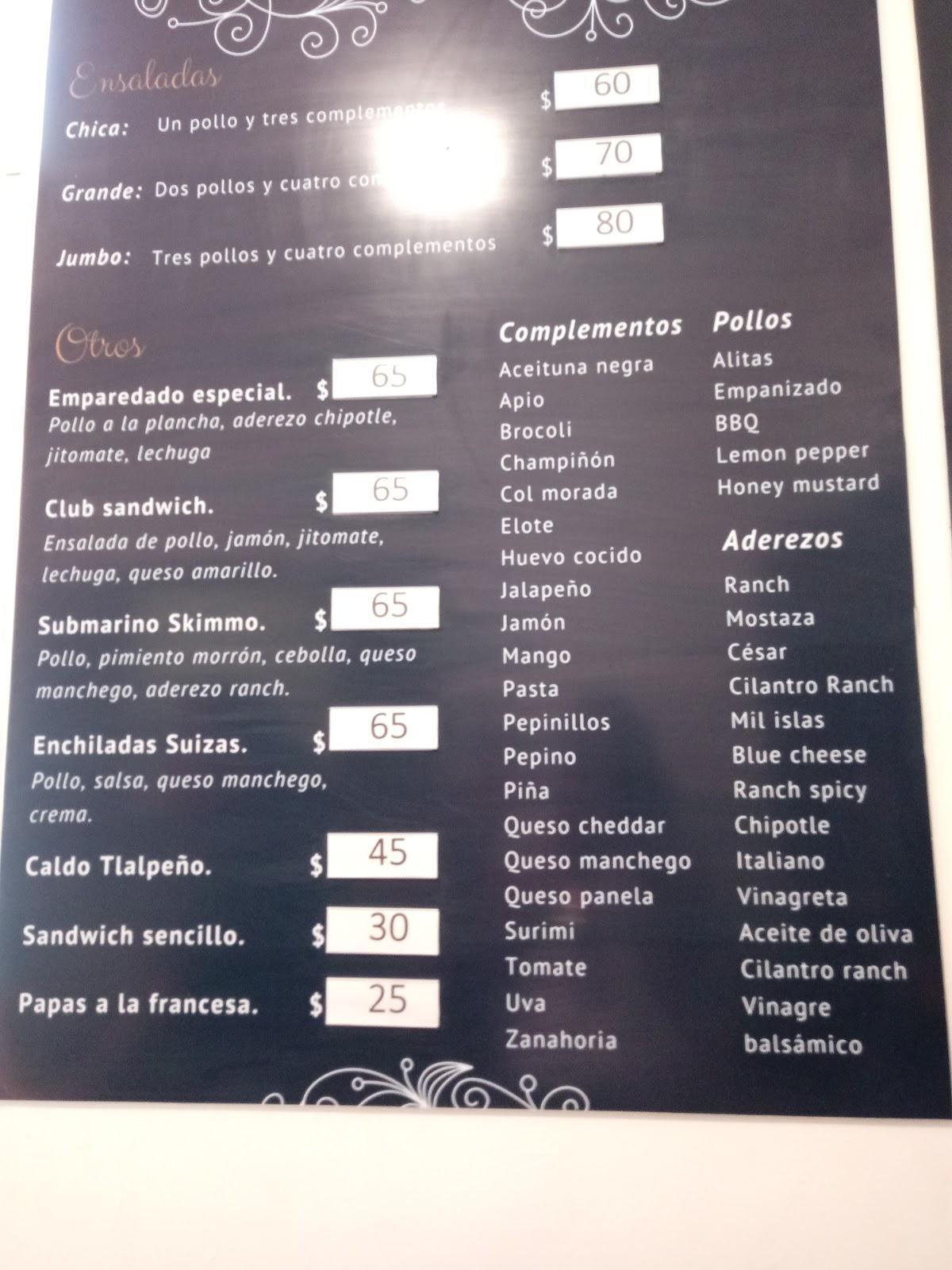 Carta del restaurante Skimmo, Monterrey