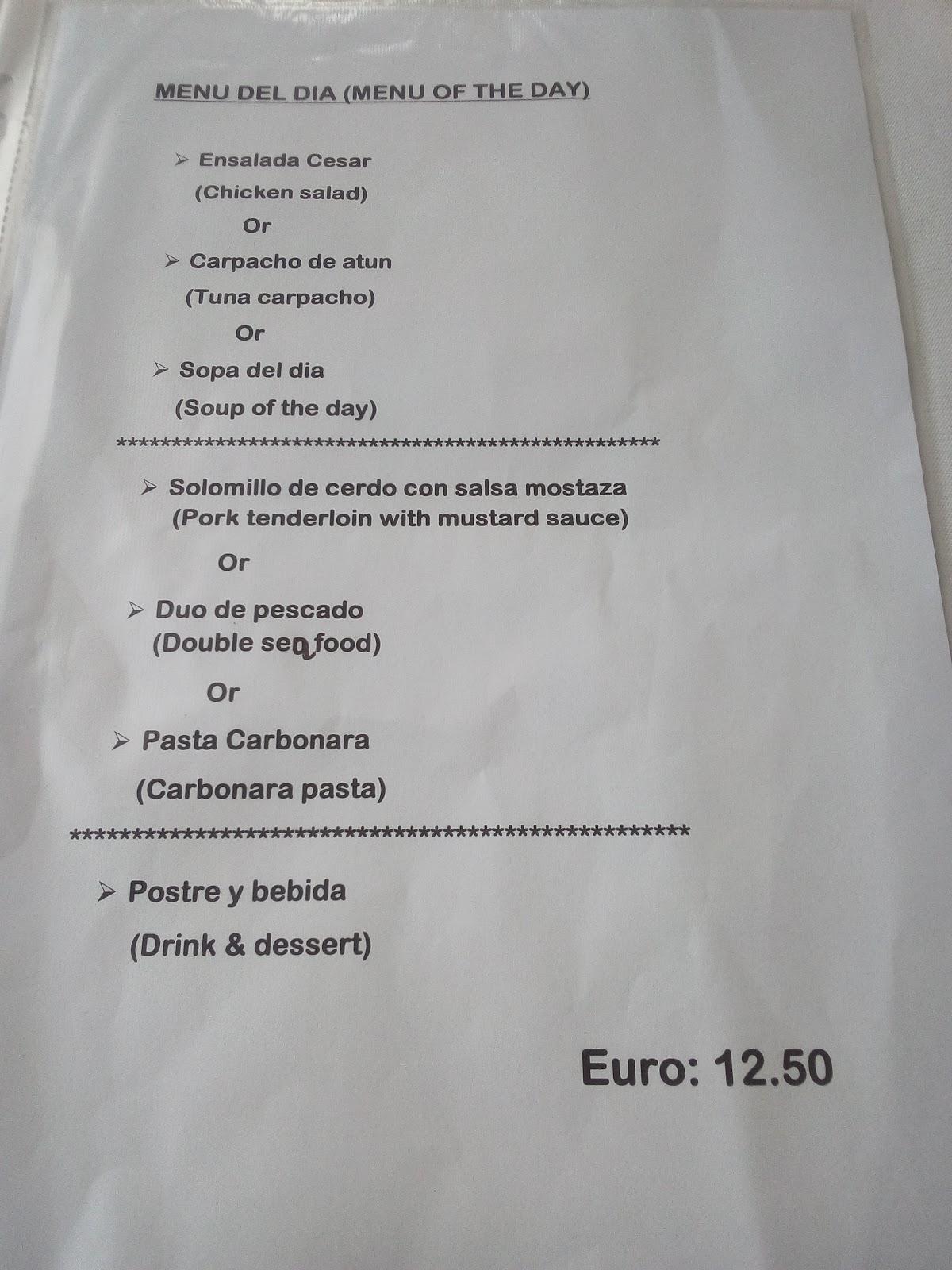 Menu at Sunrise restaurant, L'Albir