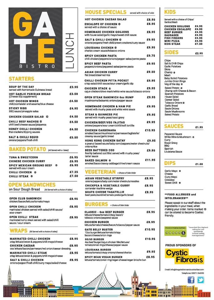 Menu at The Gate Bistro & Cocktail Bar, Londonderry