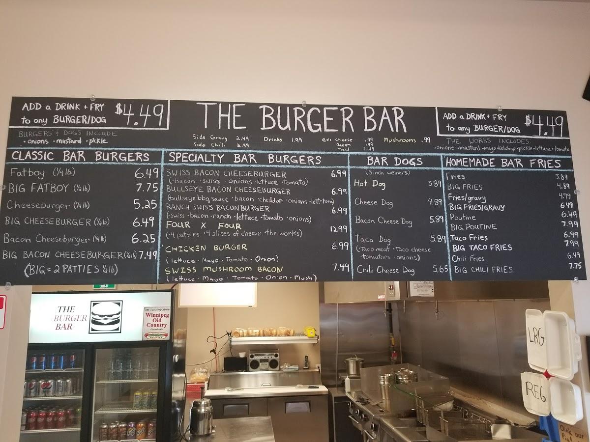 Menu at Burger Bar, Winnipeg