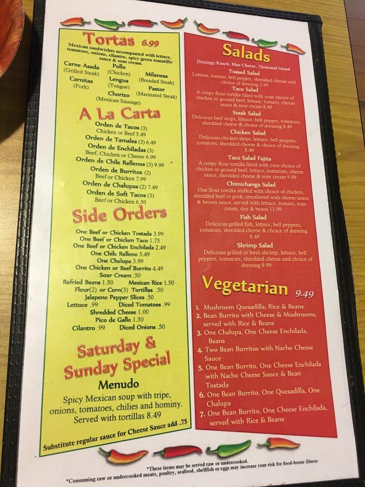Menu at El Pueblito Mexican Restaurant, Fort Collins