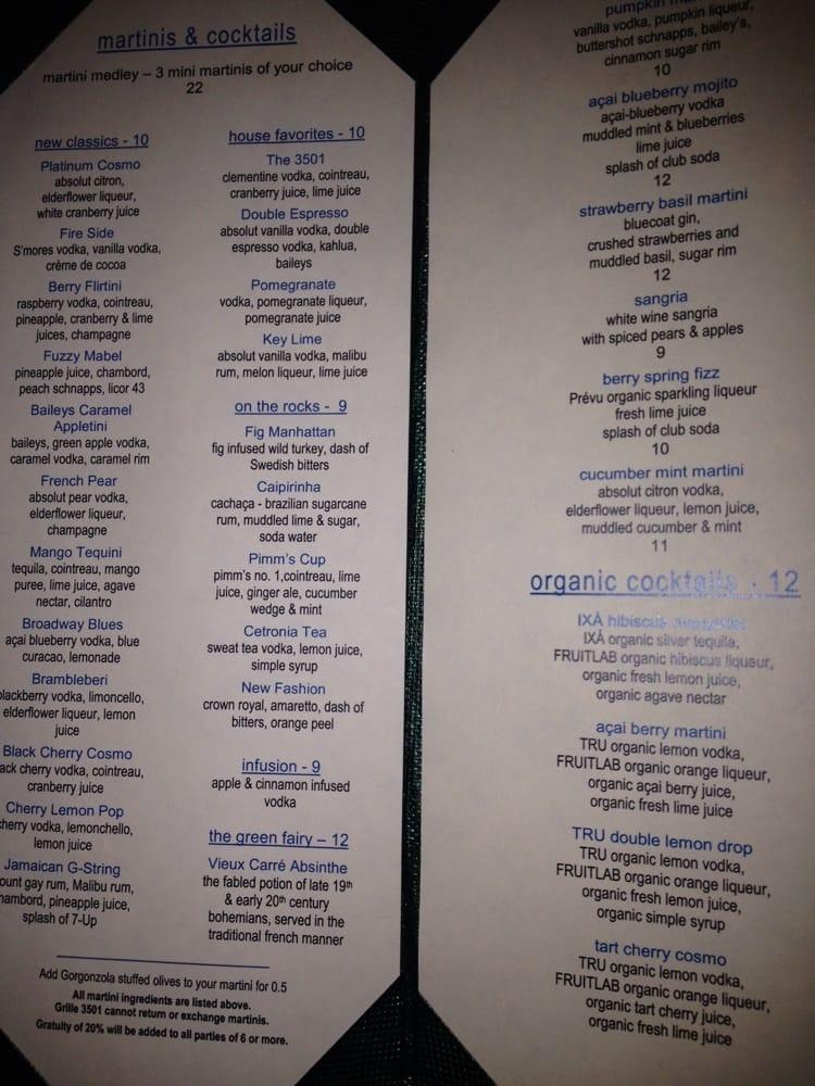 Menu at Grille 3501 restaurant, Allentown