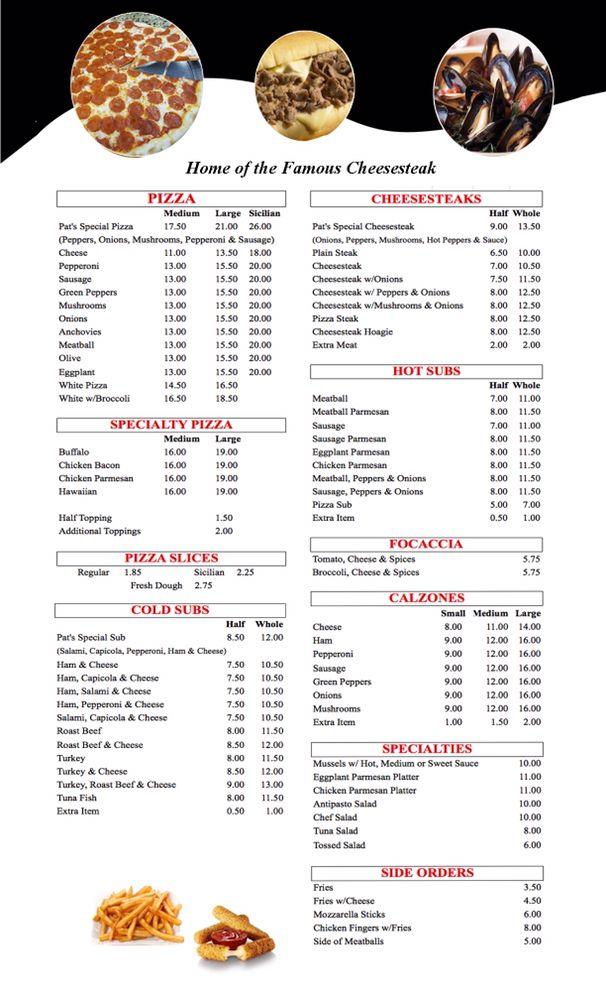 Menu at Pat's Pizza pizzeria, Point Pleasant