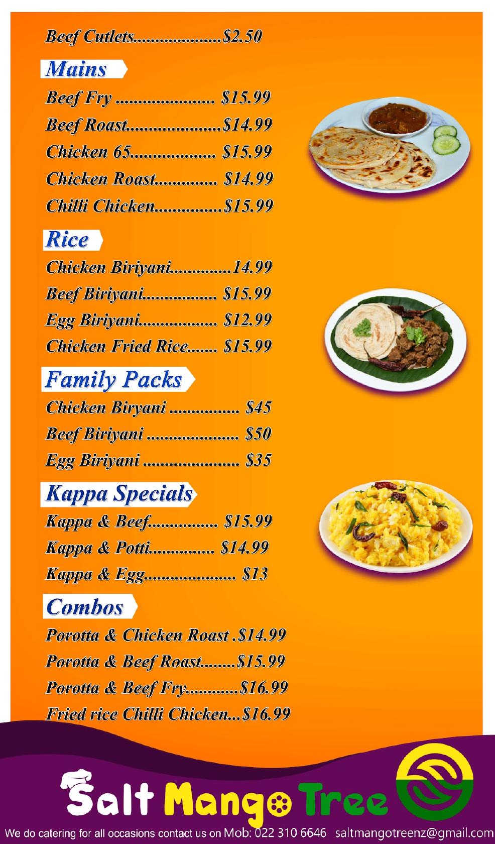 Menu at Salt Mango Tree - South Indian Restaurant, Hamilton