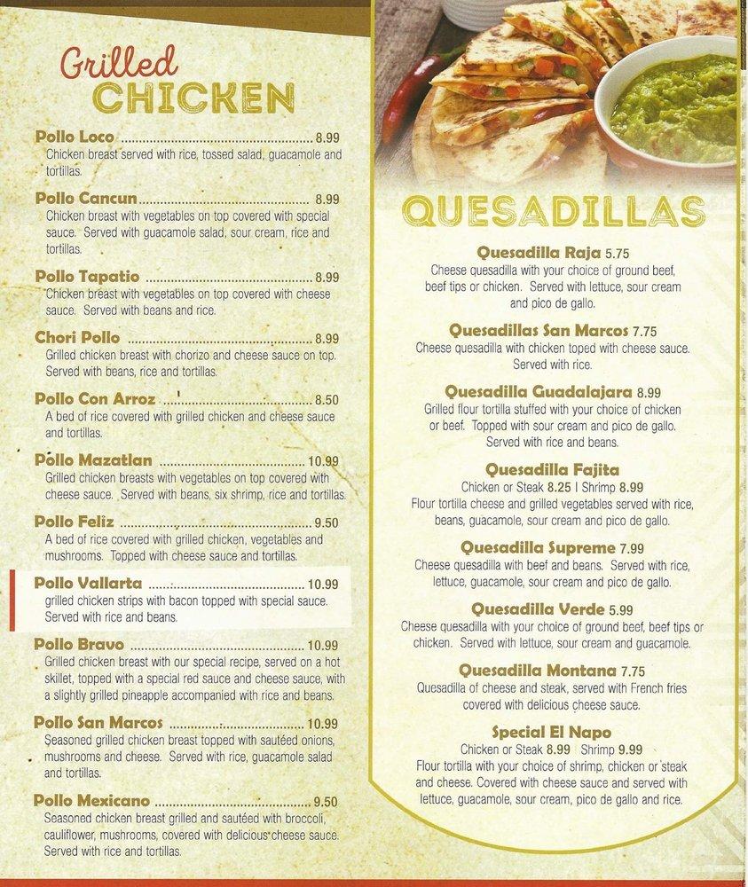Menu at San Marcos Mexican Restaurant, Paris
