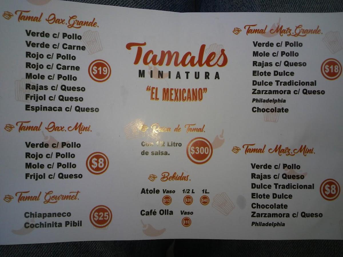 Menu at Tamales Miniatura (Tlalpan), Mexico City