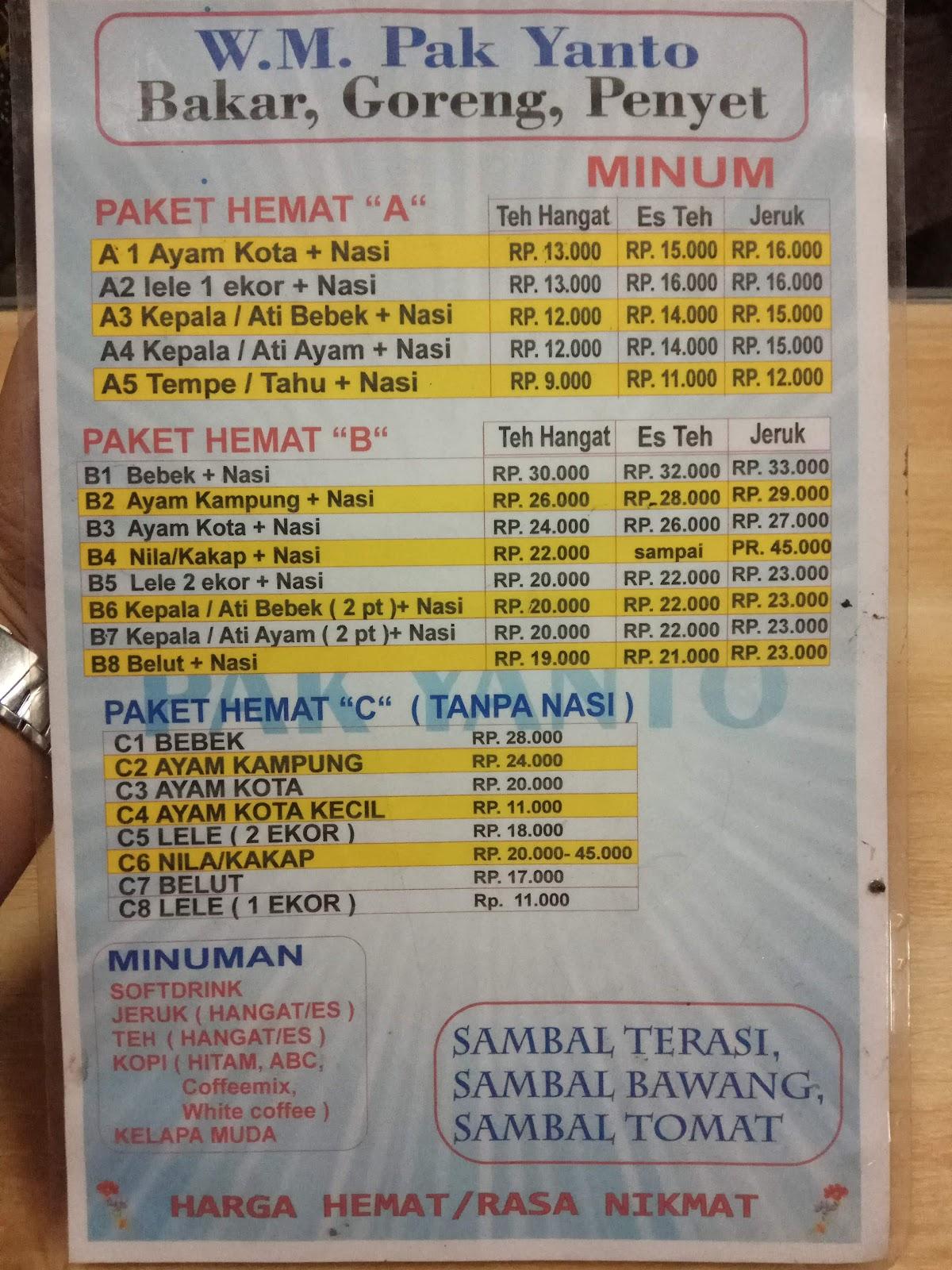 Menu at Warung Makan Pak Yanto Jatinom restaurant, Klaten, 9J82+QWQ