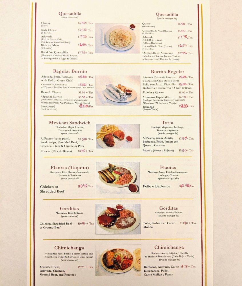 Menu at Doña Maria restaurant, Farmington