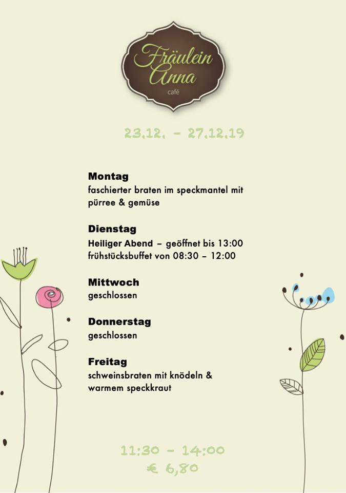 Menu at Fräulein Anna cafe, Salzburg