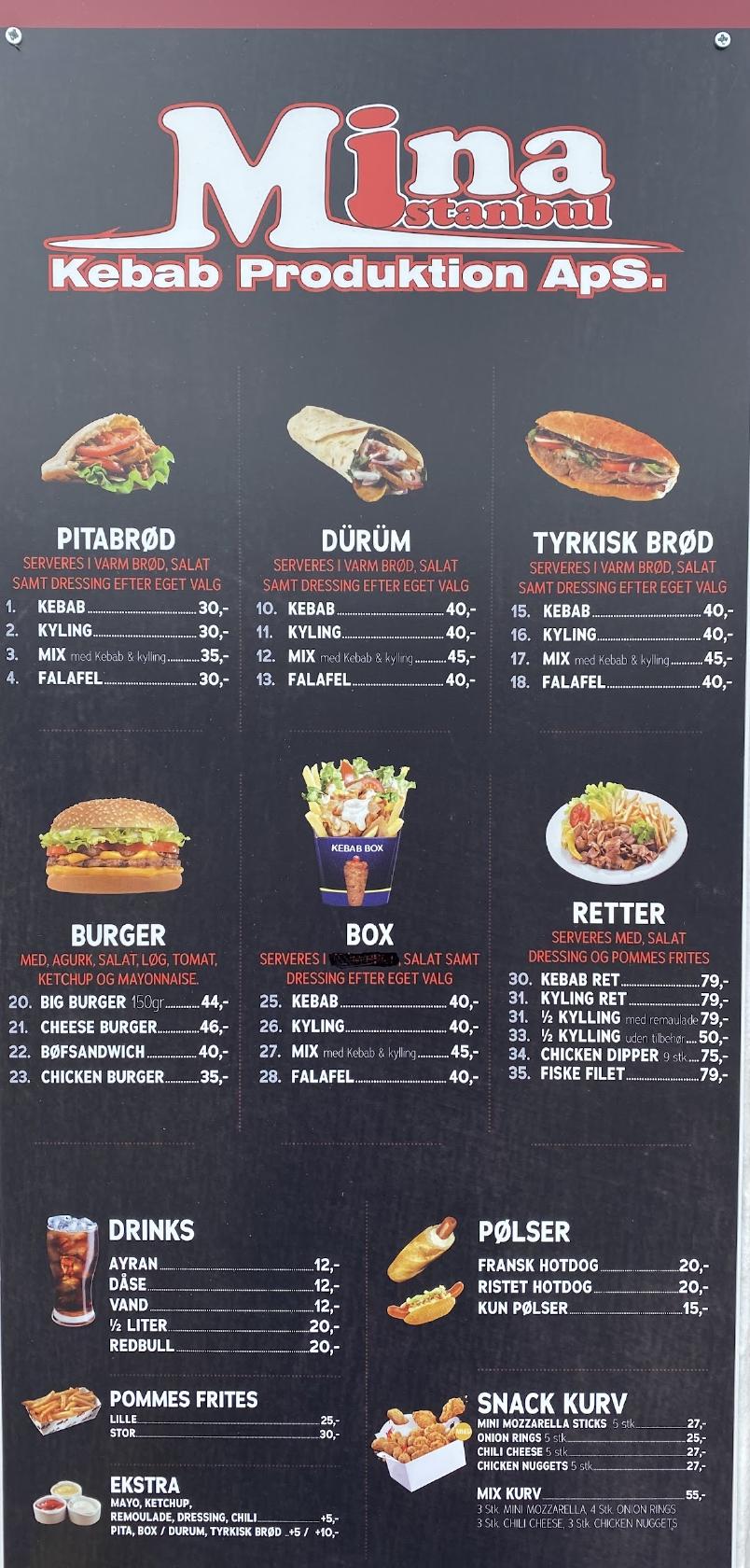 Menu at Mina Kebab restaurant, Albertslund