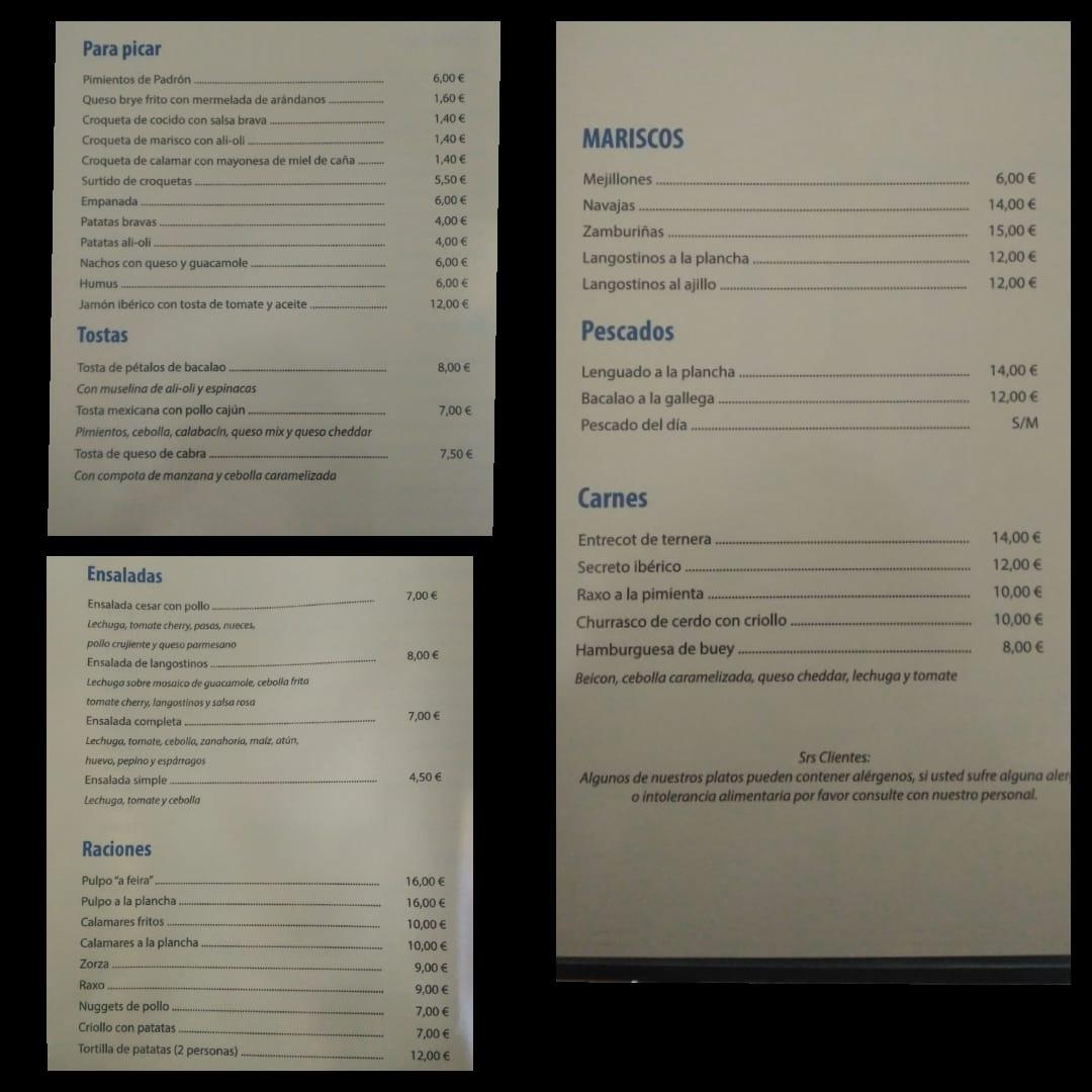 Carta de Café Bar O Portico, Carnota